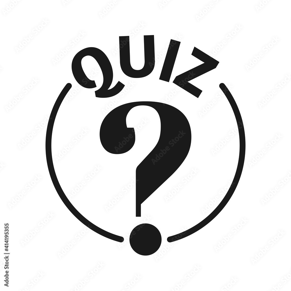 Quiz text and question mark icon. Black sign vector illustration ...