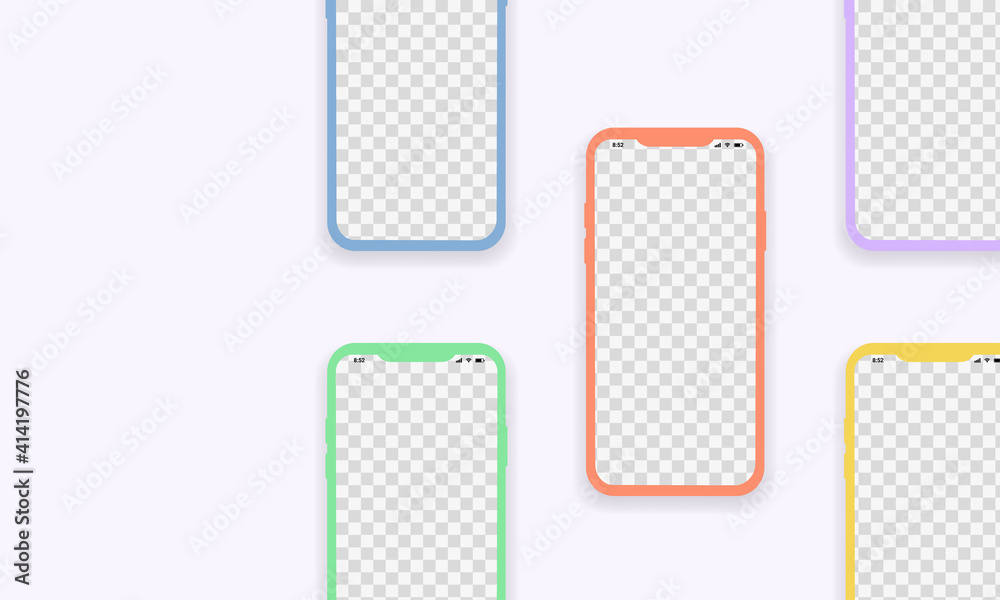 Mobile mockup with empty screen, power and volume button. Phones with ...