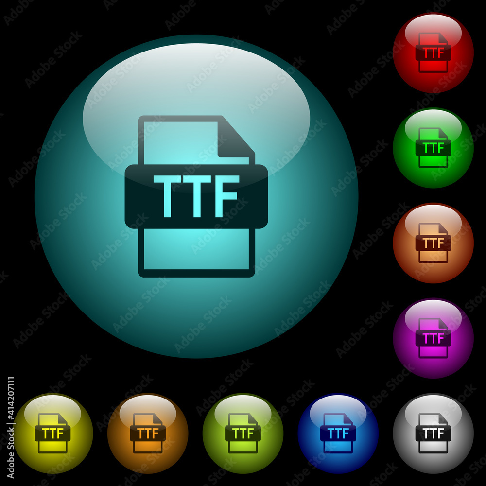 TTF file format icons in color illuminated glass buttons Stock Vector ...