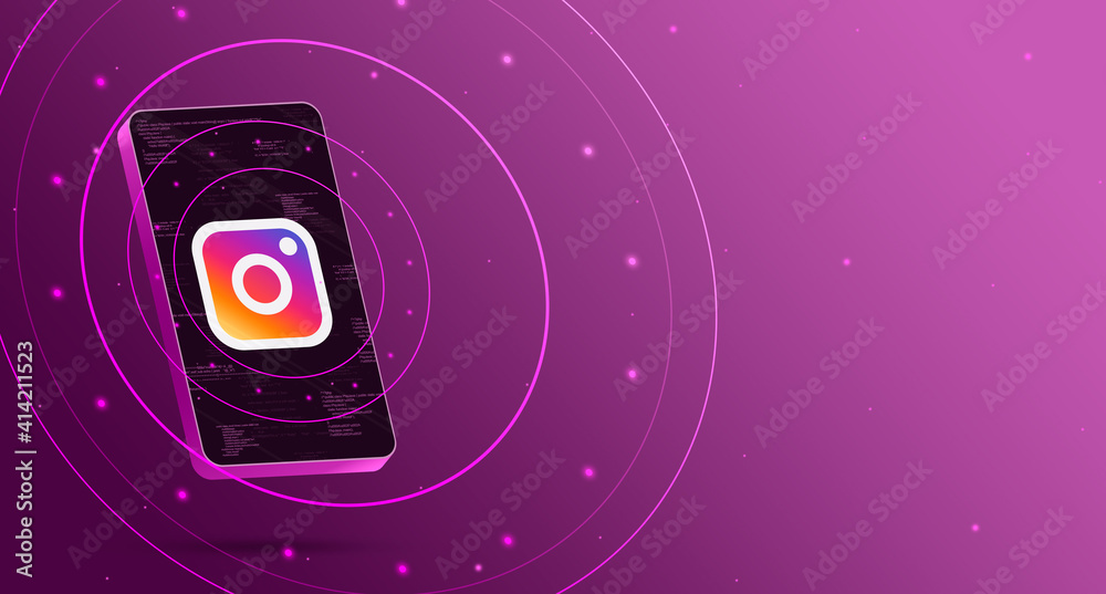Instagram logo icon on phone with technological display, 3d render ...