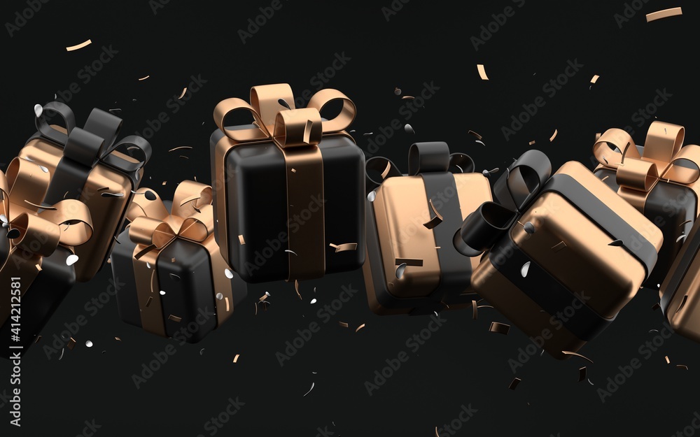 Falling gift box, cute rounded decorative festive gift boxes with black ...