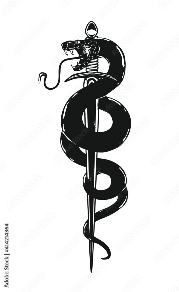 Snake with a dagger isolated on white. Vector illustration. Stock ...