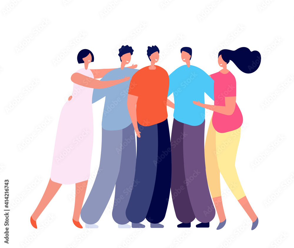 Best friends support. Girls boys hugging, isolated young adults group ...