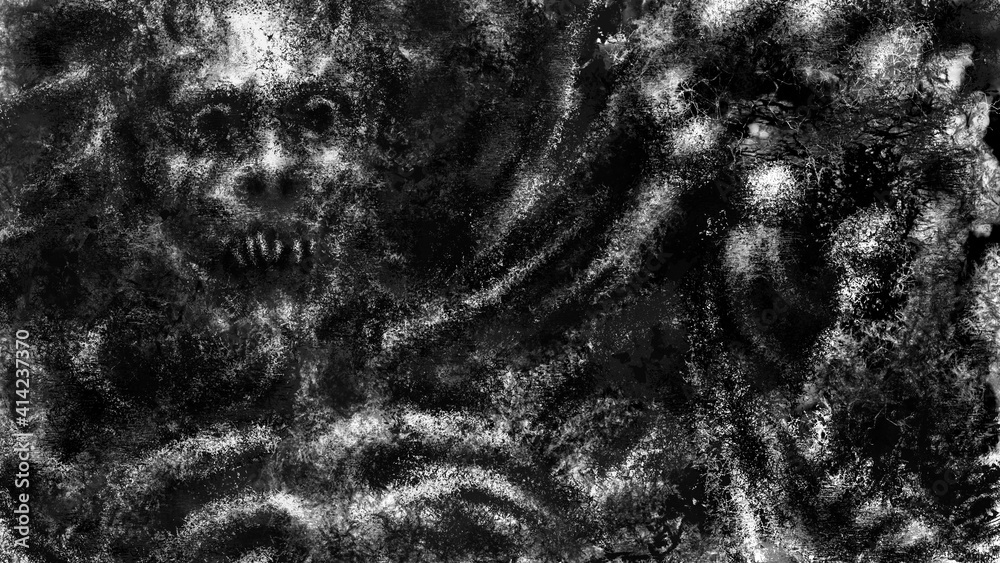 Dark face of corpse the screaming. Black and white illustration in ...