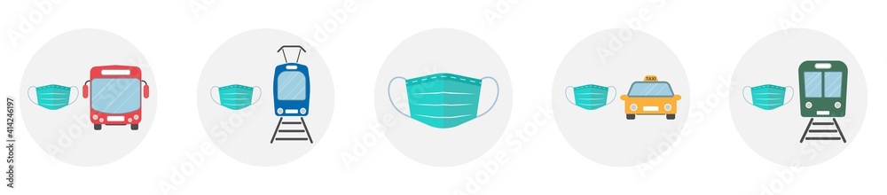 Set of social distancing icons behaviours. New normal. Mask rules for ...