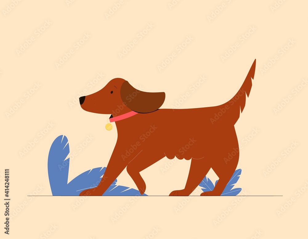 Cute dog walking, side view. Vector flat cartoon illustration Stock ...