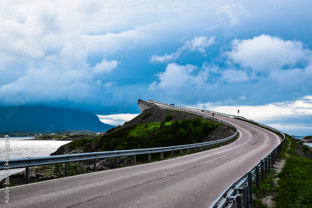 Landscape of bending Storseisundet Bridge, is most famous and longest ...