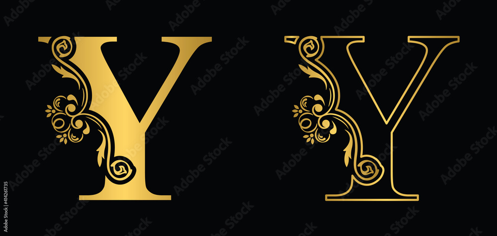 letter Y. Golden flower alphabet. Beautiful capital letters. Stock ...
