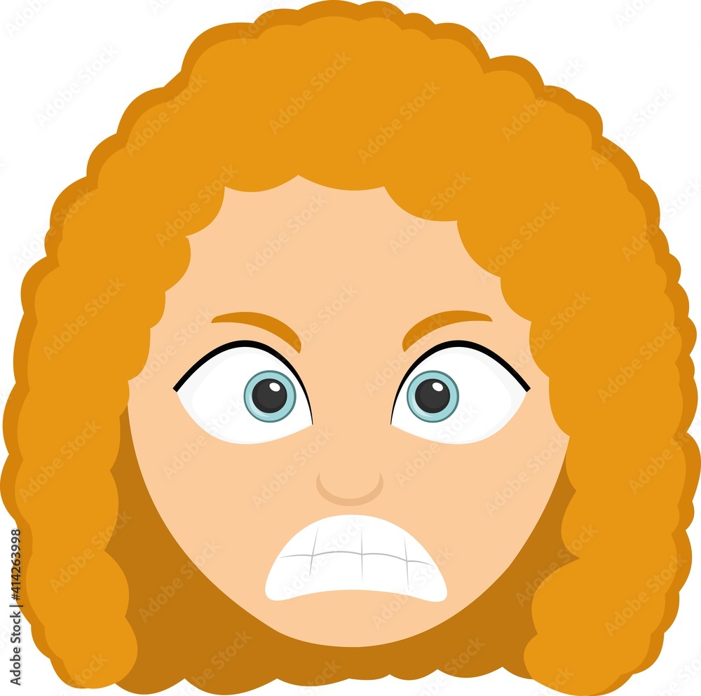 Vector emoticon illustration of the head of a red haired cartoon woman ...