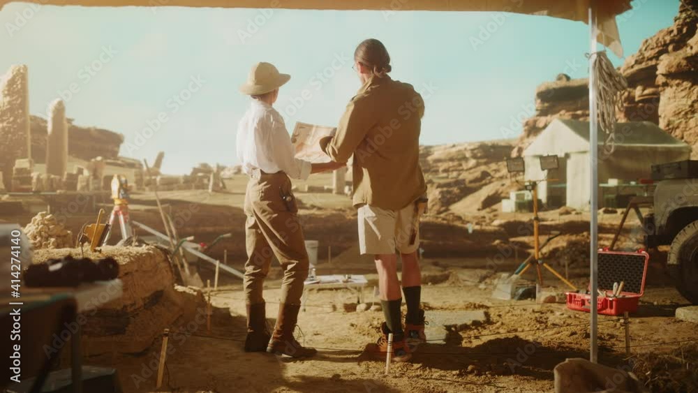 Archaeological Digging Site: Two Great Archeologists Work on Excavation ...