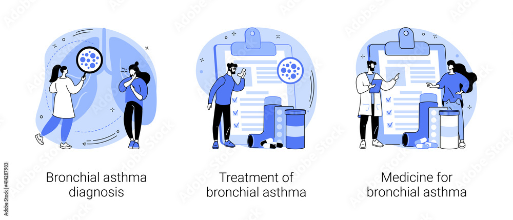 Respiratory illness abstract concept vector illustration set. Bronchial ...