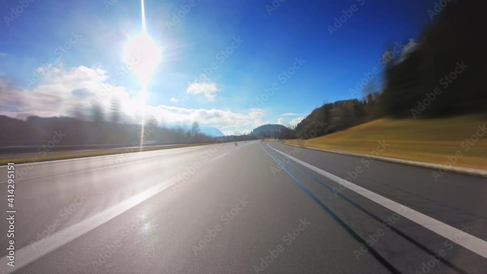 Timelapse lapse speed POV vehicle drive, one way countryside asphalt ...