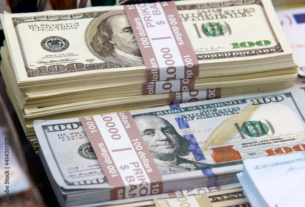 souvenir,not real, banknotes of 100 US dollars and 50 US dollars ...