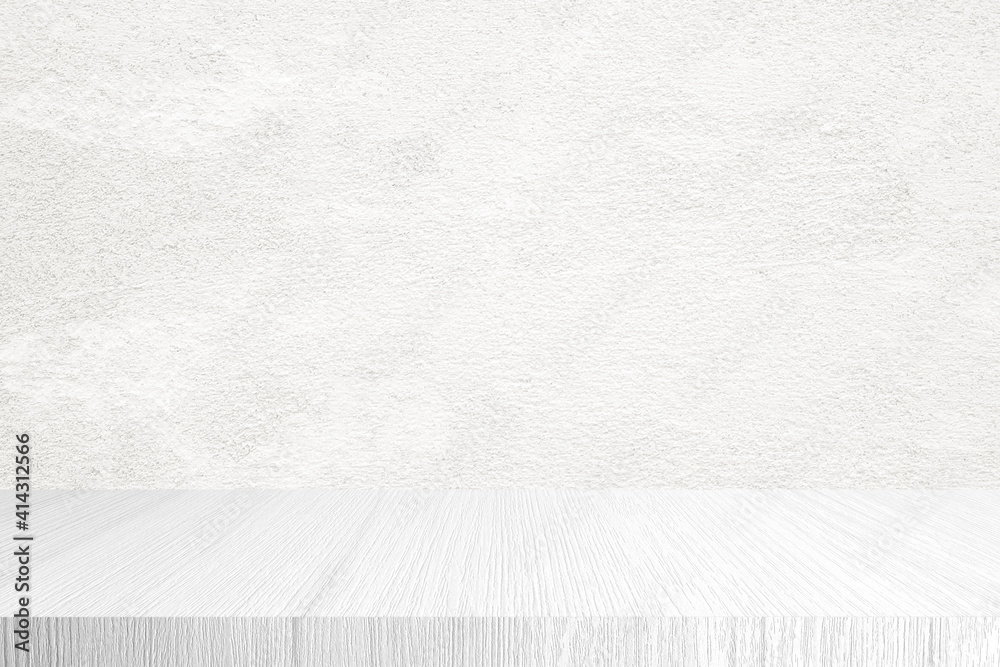 White wood table and white wall background in kitchen, Wooden shelf ...