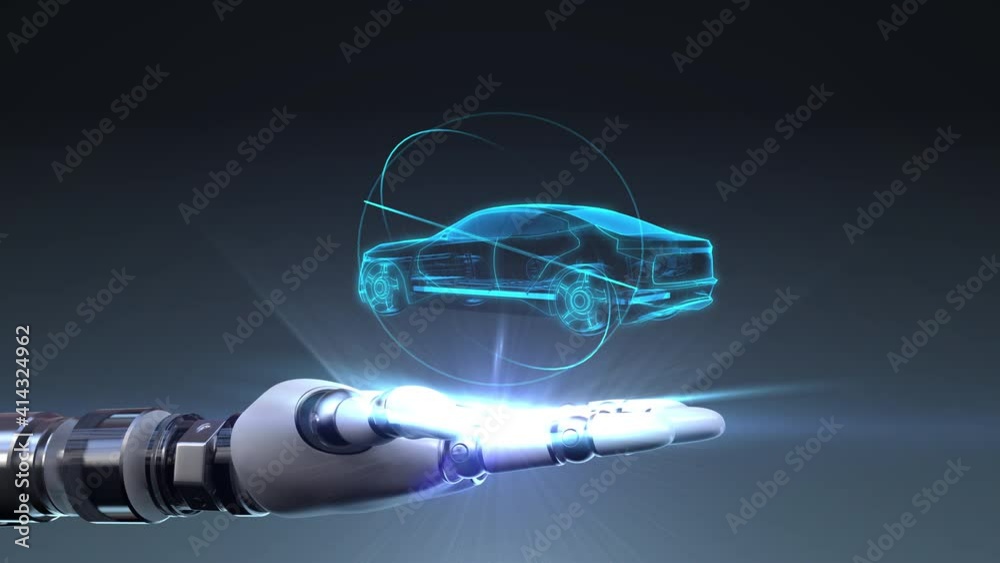 The robot arm spreads its palm, autonomous driving electric battery car ...