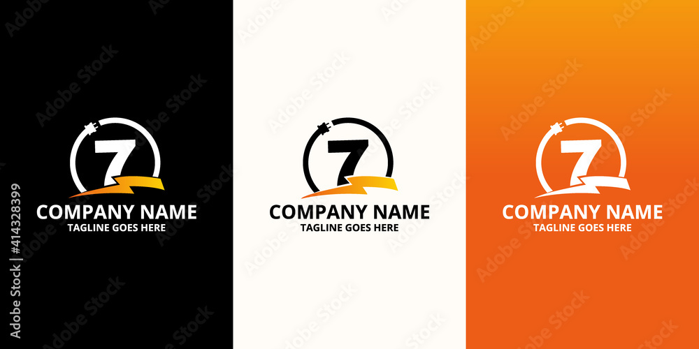 Flash initial number 7 Logo Icon Template. Illustration vector graphic ...