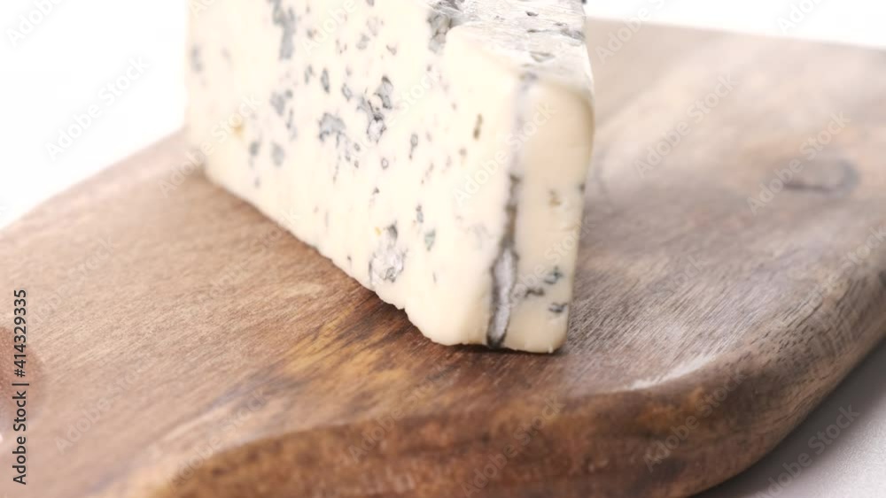 Close up blue cheese ready for breakfast on white background rotate ...