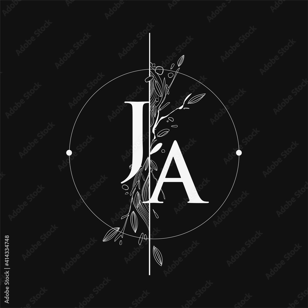 Letter JA Initial Logo with Hand Draw Floral, Initial Wedding Font Logo ...