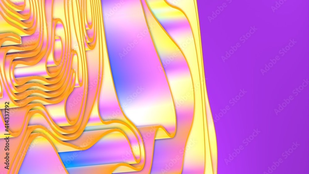 Abstract 3D render colorful spline strips rows light and shadow curves ...