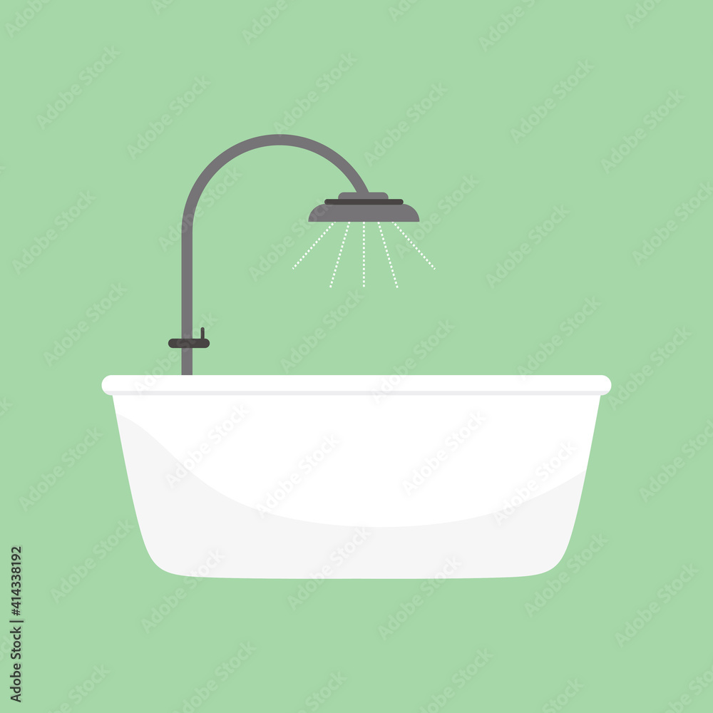 Shower taps and bathtub. Bathroom interior. Comfortable equipment for ...