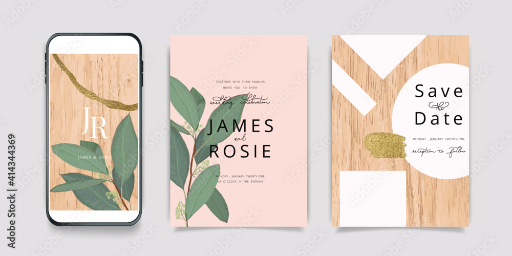 Luxury Pink Social Media, mobile Wedding invite frame templates. Vector ...