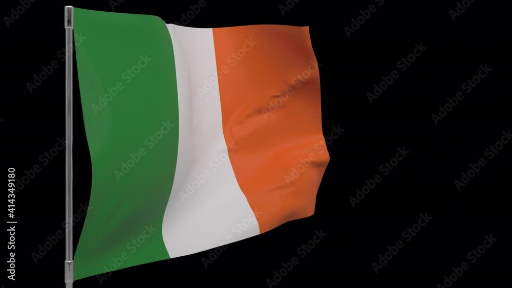 Ireland waving flag seamless loop animation. 4k Alpha Channel ...