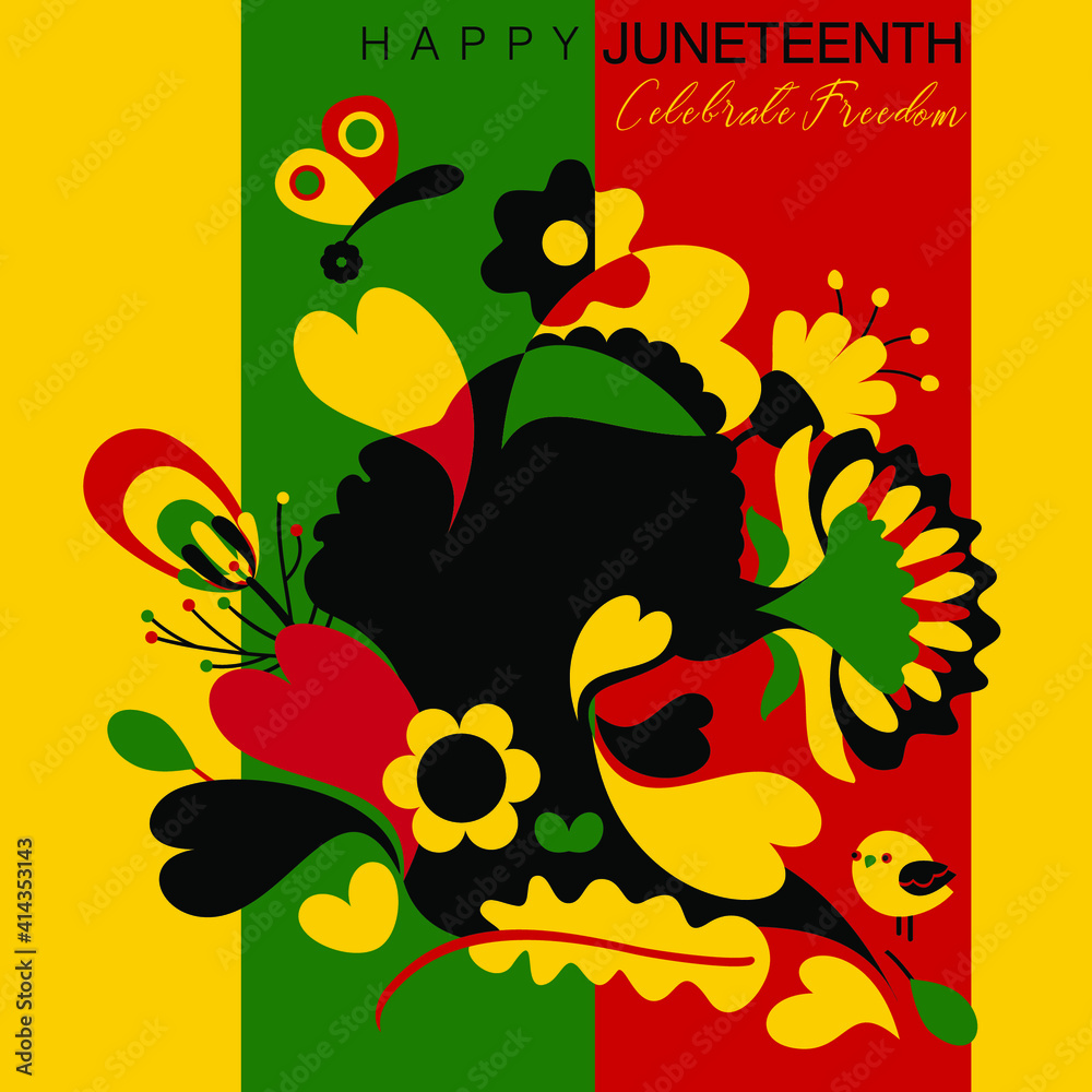 Vector illustration on Happy Juneteenth in abstract colorful floral ...