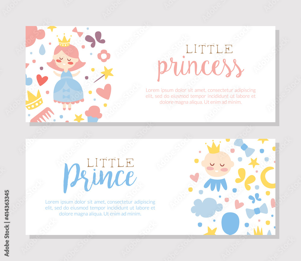 Little Prince and Princess Banner Templates Set, Baby Boy and Girl ...