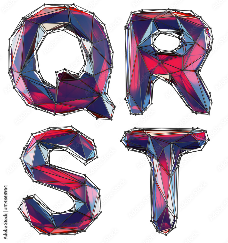 Realistic 3D letters set Q, R, S, T made of low poly style. Collection ...