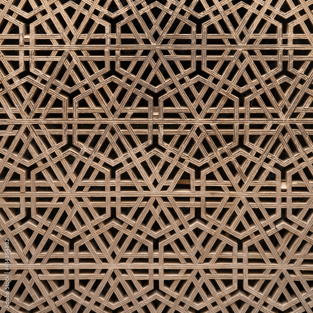 Beautiful traditional ancient wooden geometric latticework at shrine of ...