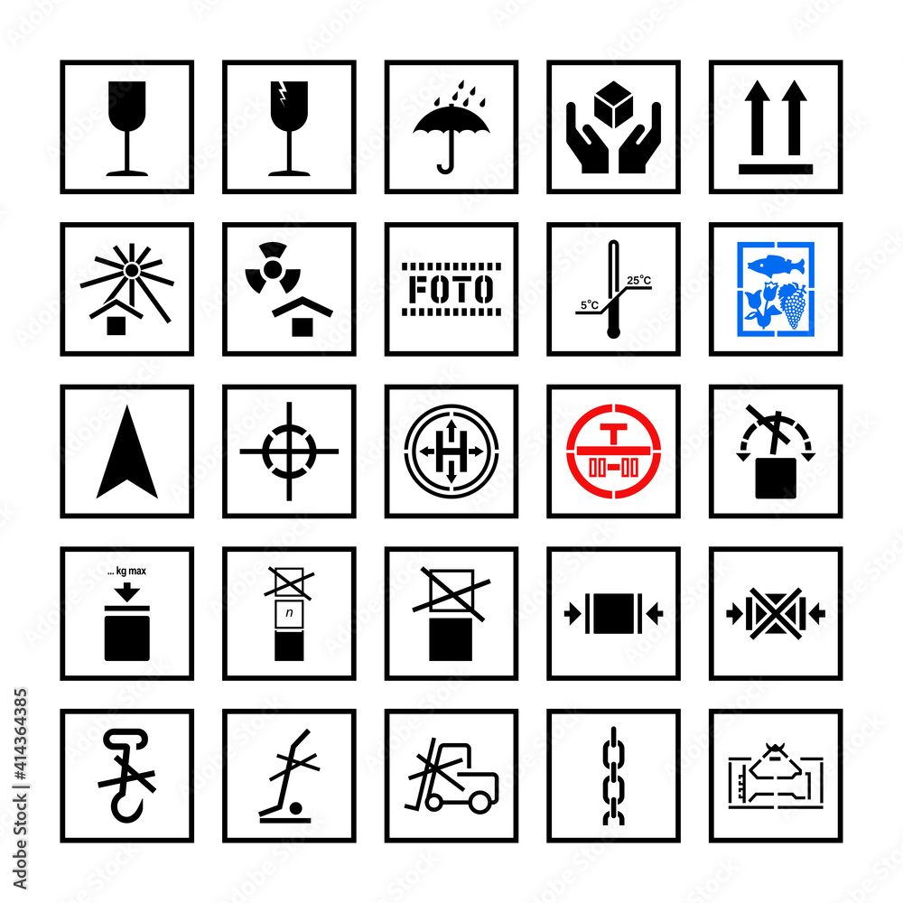 Cargo handling marking symbols in frame set. Vector Stock Vector ...