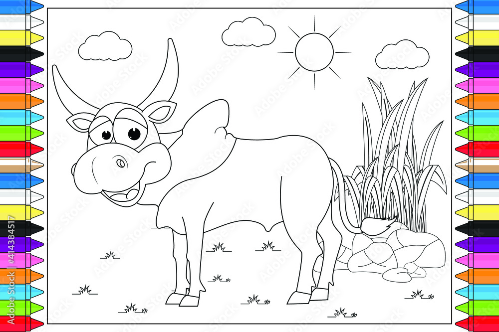 coloring zebu animal cartoon for kids Stock Vector | Adobe Stock