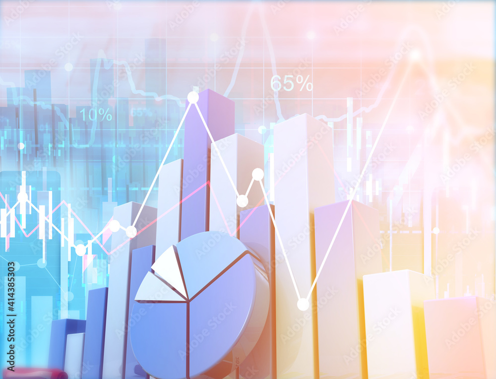 Stock market investment trading graph chart. 3d illustration. Stock ...