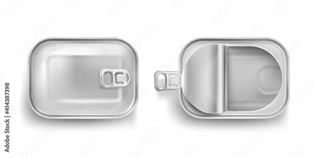 Aluminium tin can for sardine in top view. Vector realistic mockup of ...