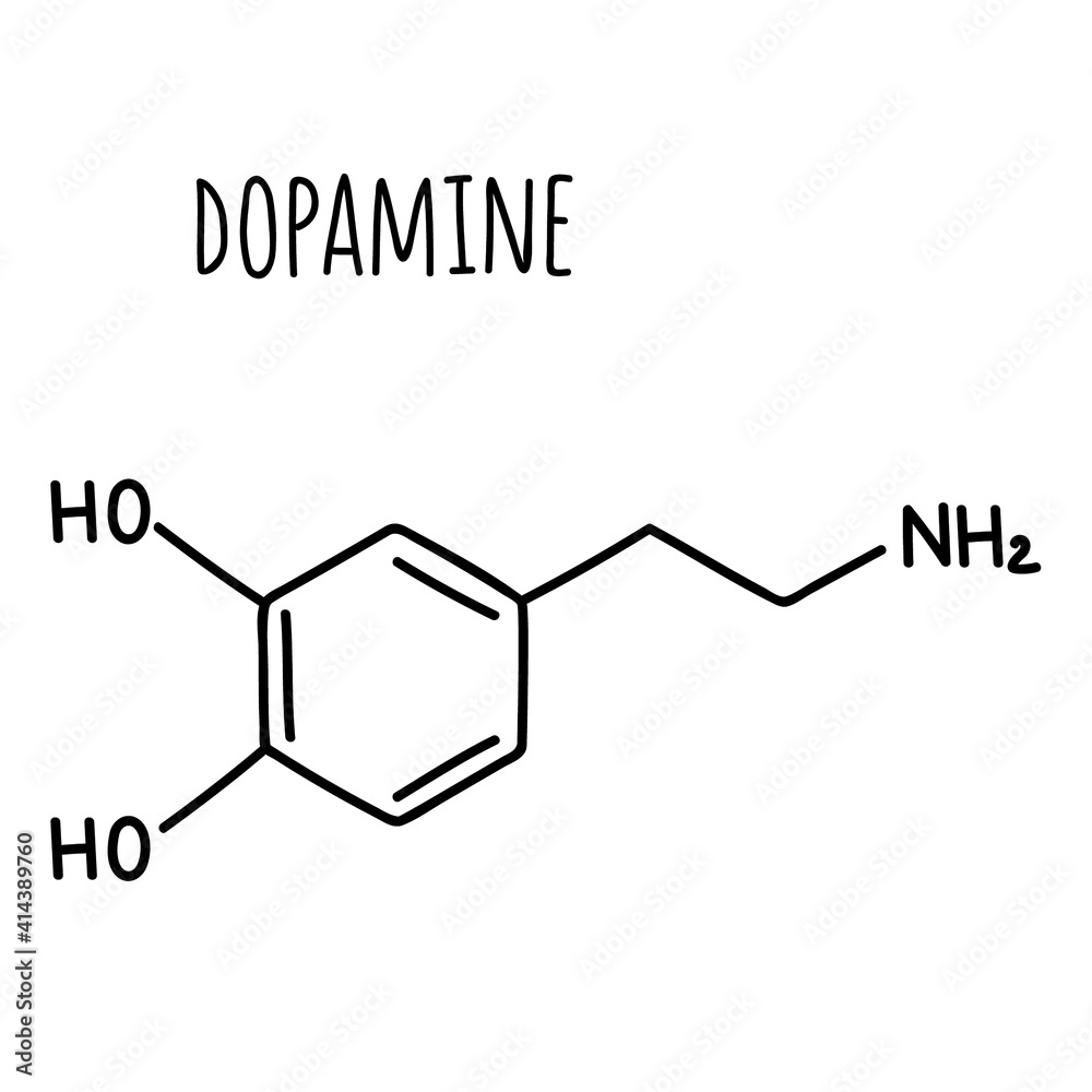 Molecular structural chemical formula of dopamine. Vector hand drawn ...