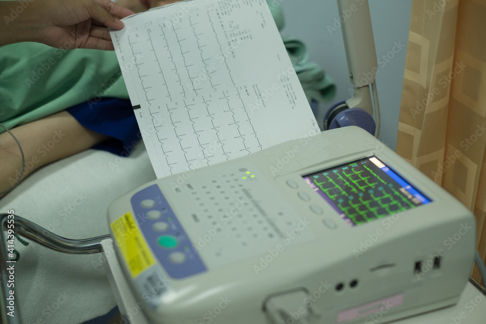 Electrocardiogram in the hospital, analyzing ECG electrocardiogram of ...