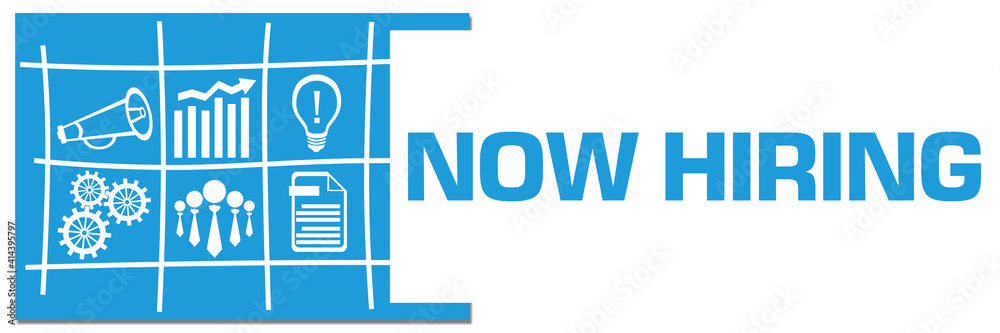 Now Hiring Blue Business Symbols Grid Left Box Horizontal Stock ...