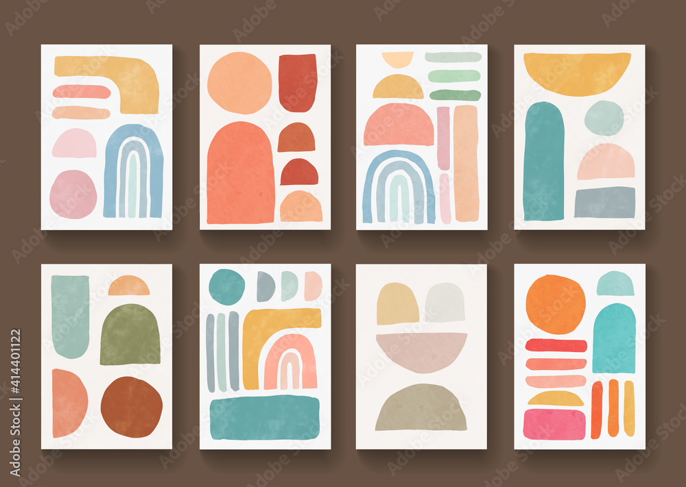 Set of minimalist hand painted posters. Mid century modern illustration ...