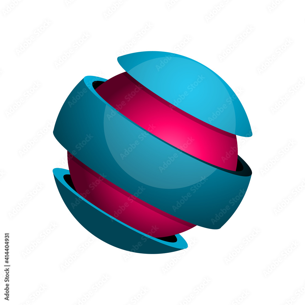 Vetor de Sphere divided into 3 slices with core. Wrapped sphere. Ball ...