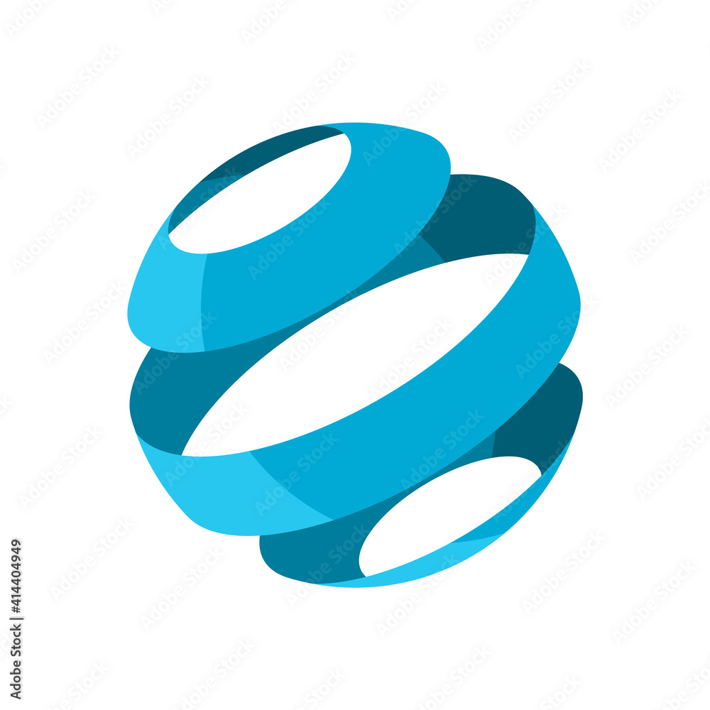Layered sphere icon. Abstract blue sphere rotation. Circle cut into ...