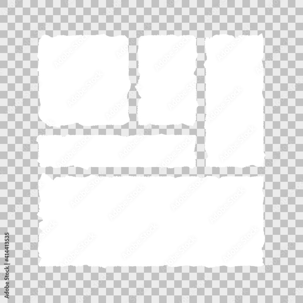 Realistic set of torn white paper on transparent background. Scrap edge ...
