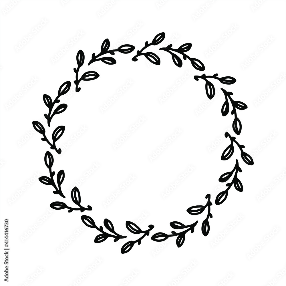 Vector hand drawn spring wreath isolated on white background. Outline ...