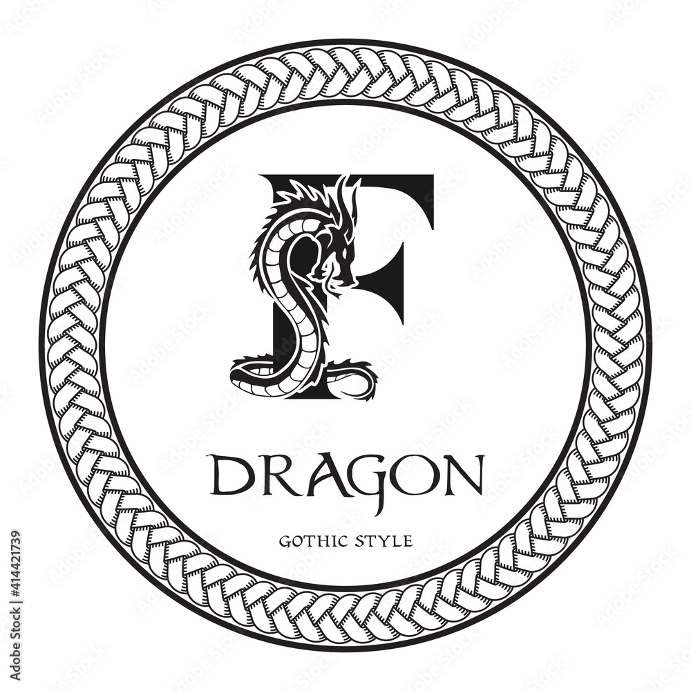 Dragon silhouette inside capital letter F. Elegant Gothic Dragon Logo ...