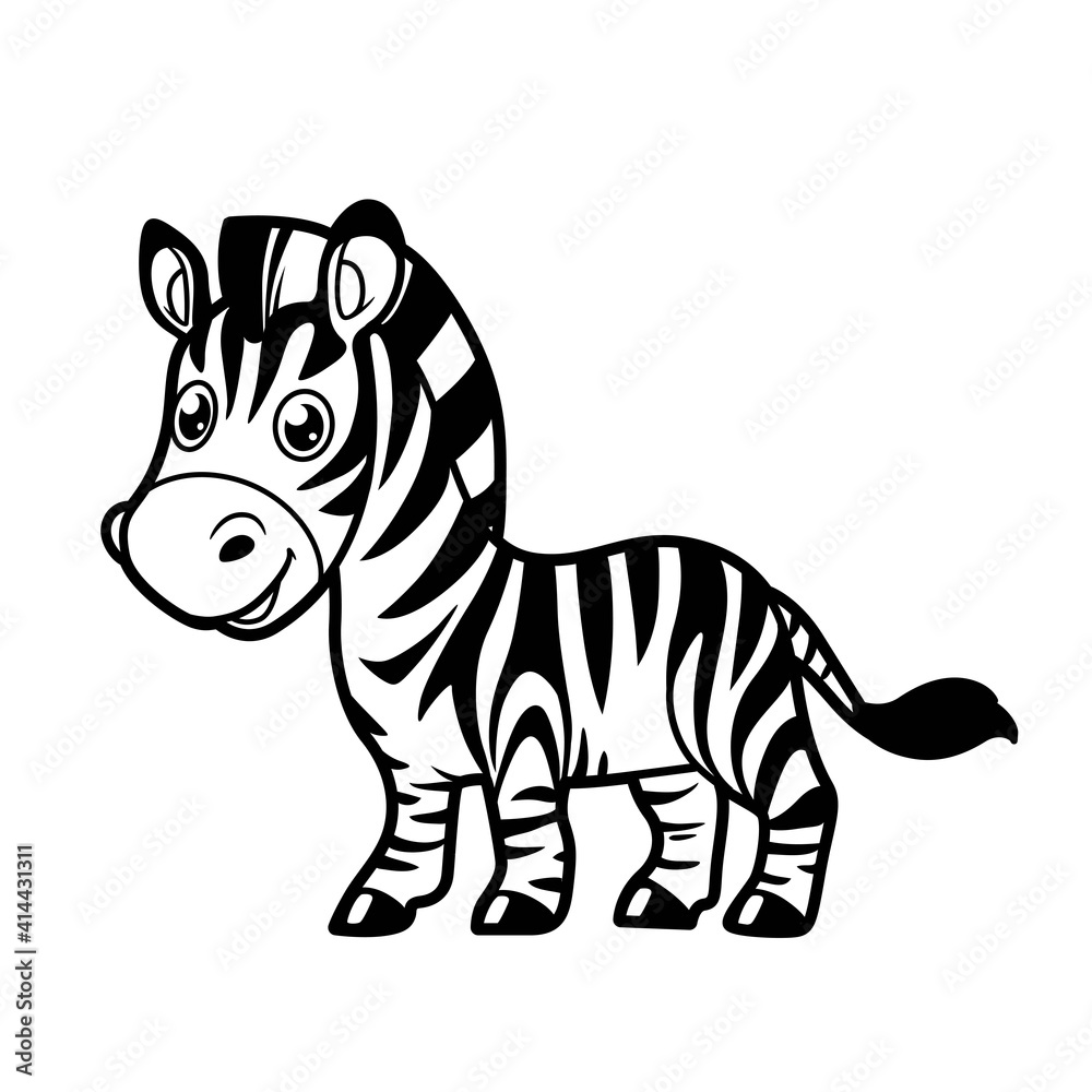 Cute cartoon Zebra outline drawing for coloring on a white background ...