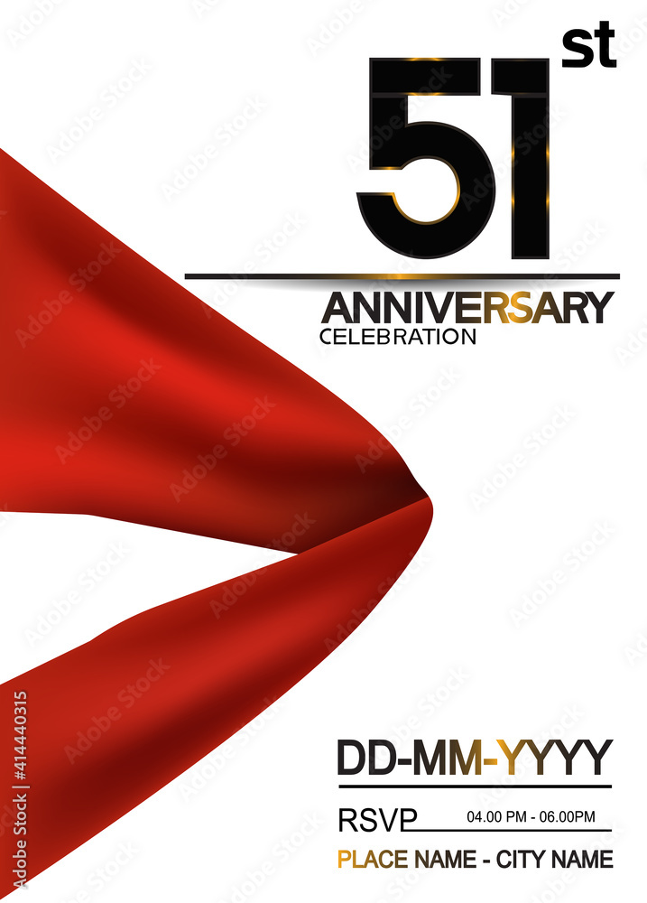 51 anniversary design with big red ribbon isolated on white background ...