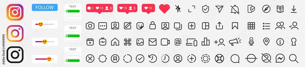 Instagram icons set. Full collection of Instagram social media icons ...