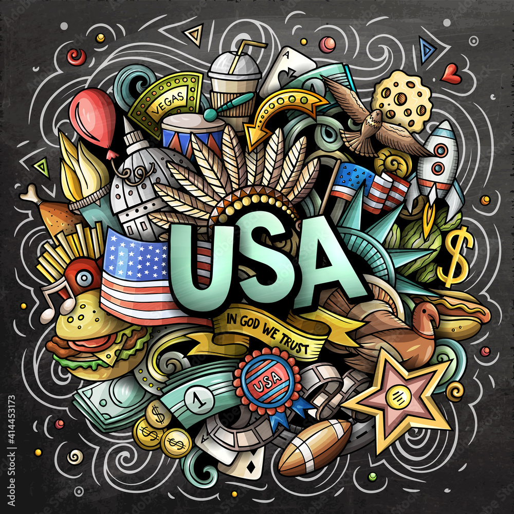 USA hand drawn cartoon doodle illustration. Stock Vector | Adobe Stock