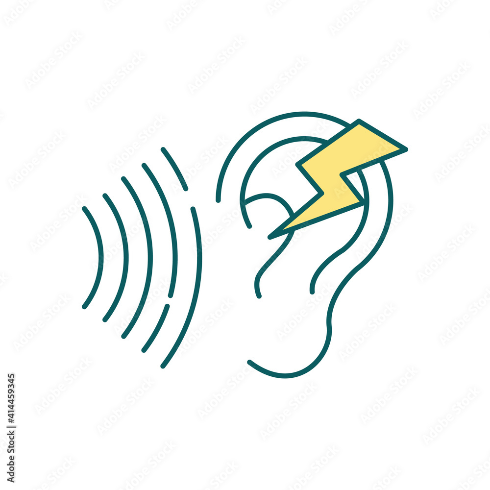 Noise sensitivity RGB color icon. Abnormal loudness perception ...