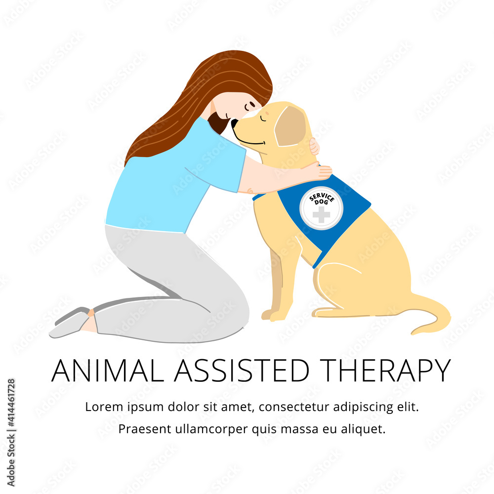 Animal Assisted Therapy Poster Labrador and woman Vector Illustration ...