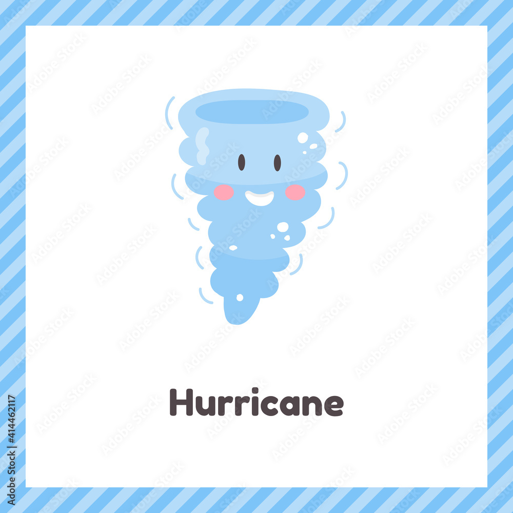 Cute weather hurricane for kids. Flash card for learning with children ...